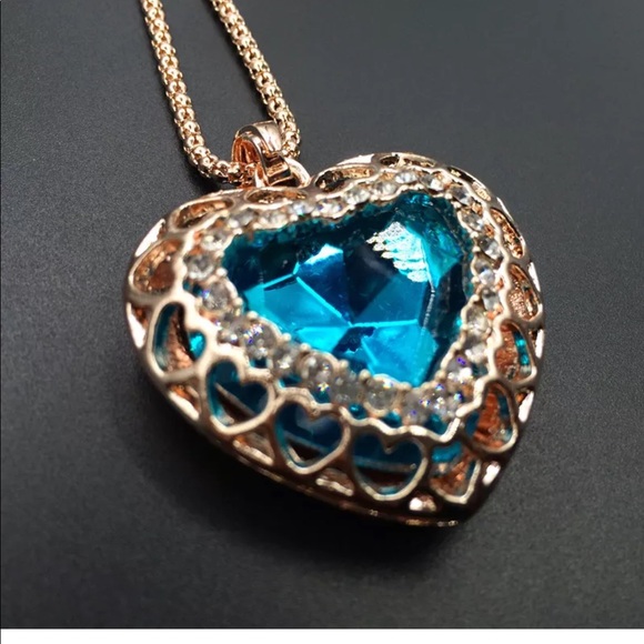 Jewelry | Crystal Rhinestone Blue Heart Necklace | Poshmark